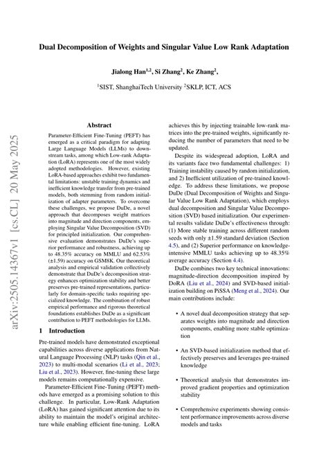 Pdf Dual Decomposition Of Weights And Singular Value Low Rank Adaptation