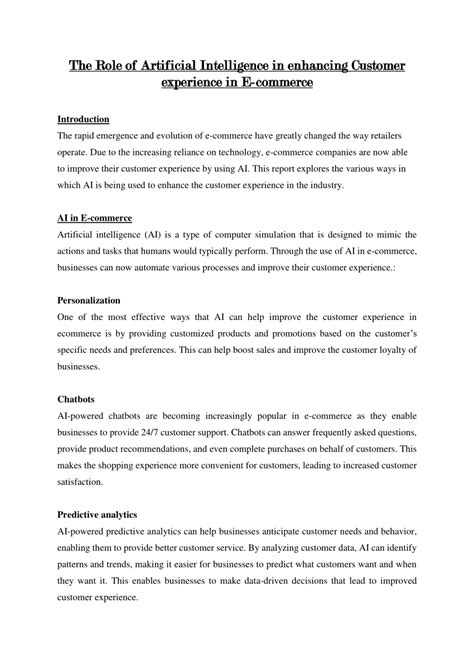 Pdf The Role Of Artificial Intelligence In Enhancing Customer Experience In E Commerce