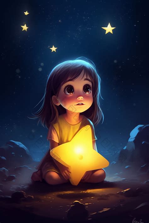 星空女孩星星一个坐着插画图片 包图网