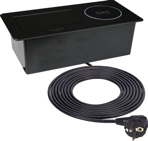 Stekkerdoos Met Usb En Draadloze Oplader Pop Up Stekkerblok Met 1 Stopcontact En 2
