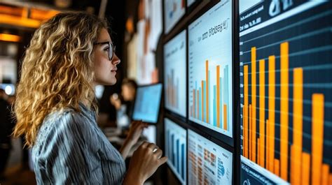 Person Behind Of A Multimonitor Computer Or One Pc Work With Graphs Or