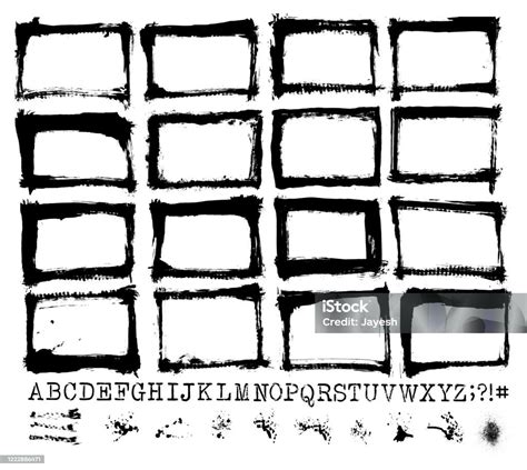 디자이너 필수품 페인팅 된 테두리 페인트 스플래시 핸드 스텐실 드 레터 디자이너 세트 컬렉션 키트 Launch Party에 대한 스톡 벡터 아트 및 기타 이미지 Istock