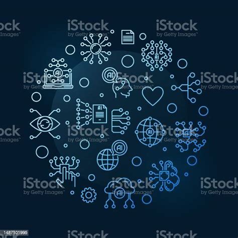 Artificial Neural Networks Concept Line Round Blue Banner Vector