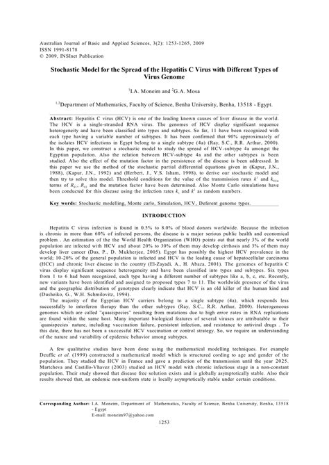 Pdf Stochastic Model For The Spread Of The Hepatitis C Virus With