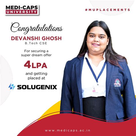 Medicaps Congratulations To Devanshi Soni On Securing A Remarkable Opportunity At Solugenix