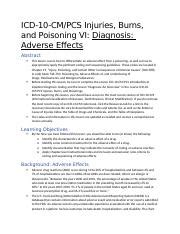 Lesson Adverse Effects Docx ICD 10 CM PCS Injuries Burns And Poisoning VI Diagnosis