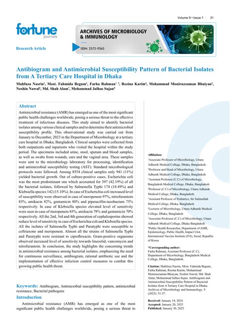 Pdf Antibiogram And Antimicrobial Susceptibility Pattern Of Bacterial Isolates From A Tertiary