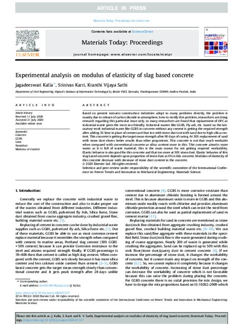 Pdf Experimental Analysis On Modulus Of Elasticity Of Slag Based Concrete