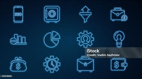 달러가 든 지갑 설정 아이디어의 전구 개념 판매 깔때기 화살표 파이 차트 인포 그래픽 휴대 전화 Seo 최적화 내부 인간 장비 및 안전 아이콘 벡터 가방에 대한 스톡 벡터