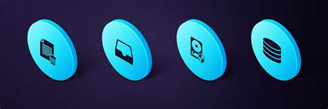 Isometric 데이터베이스 설정 하드 디스크 드라이브 Hdd 보호 소셜 미디어 받은 편지함 및 파일 문서 삭제 아이콘 벡터 3차원 형태에 대한 스톡 벡터 아트 및 기타