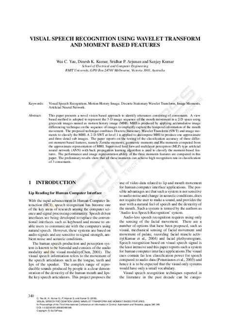Pdf Visual Speech Recognition Using Wavelet Transform And Moment