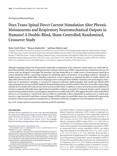 Pdf Does Trans Spinal Direct Current Stimulation Alter Phrenic Motoneurons And Respiratory