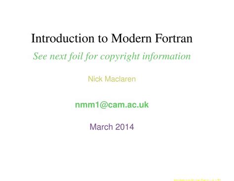 Pdf Introduction To Modern Fortran University Of Cambridgepeopledscamacuknmm1fortran