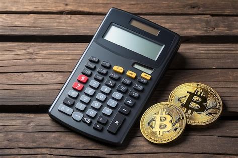 Premium Photo Golden Physical Bitcoin On Calculator On Wooden Background