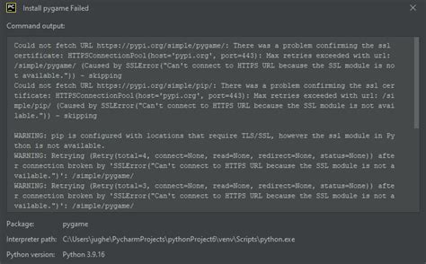 can anyone help me resolve this error i get while trying to install r pygame