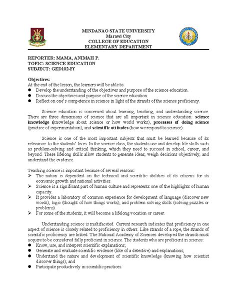 Report Handout BY MAMA GED102 FF MINDANAO STATE UNIVERSITY Marawi City COLLEGE OF EDUCATION