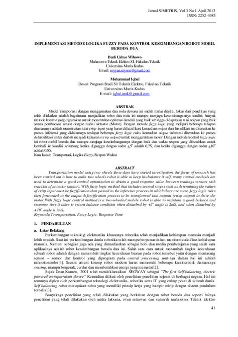 Pdf Implementasi Metode Logika Fuzzy Pada Kontrol Keseimbangan Robot Mobil Beroda Dua