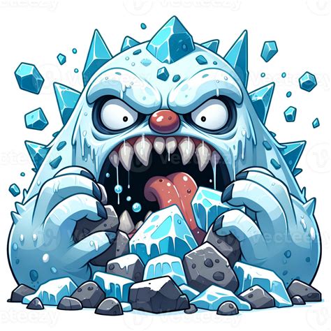 Ai Generated Ice Monster Cartoon Eating Stone Illustration 38888230 Png