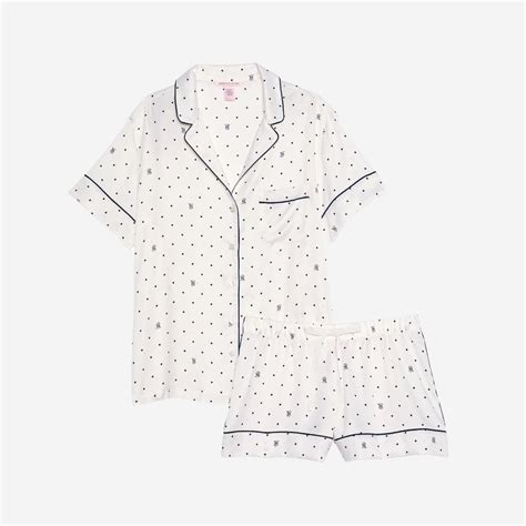 W 빅토리아 시크릿 사틴 숏 파자마 세트 코코넛 화이트 봇 Victorias Secret Kream