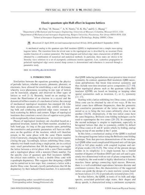 Pdf Elastic Quantum Spin Hall Effect In Kagome Latticeslattices As