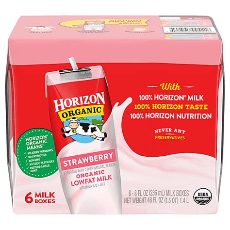 Horizon Organic Milk Strawberry Lowfat Organic 6 Ea Chocolate