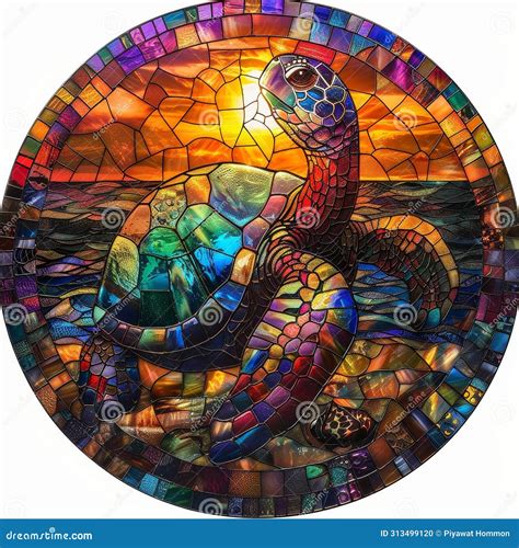 Vibrant Stained Glass Turtle Colorful Stained Glass Sea Turtle Stock