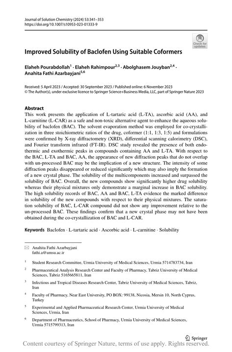 Improved Solubility Of Baclofen Using Suitable Coformers