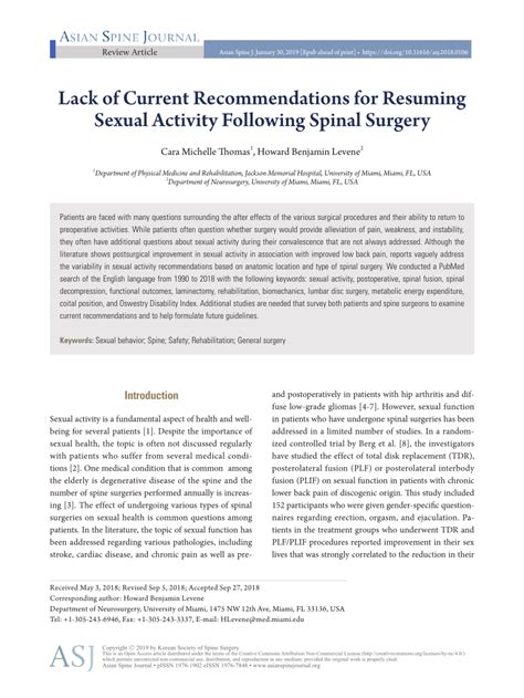 PDF Lack Of Current Recommendations For Resuming Sexual Activity Following Spinal Surgery