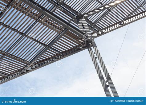 Overhead Shade Structure Metal And Wood Construction Stock Image