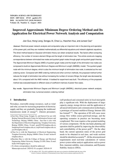 Pdf Improved Approximate Minimum Degree Ordering Method And Its Application For Electrical