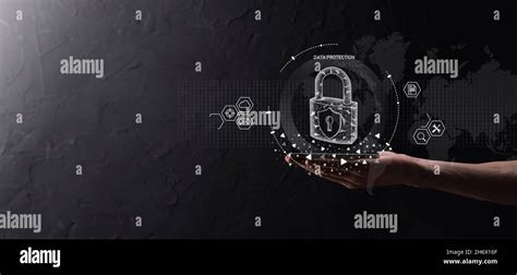 Cyber Security Network Padlock Icon And Internet Technology Networking Businessman Protecting