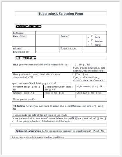 Printable Tuberculosis Tb Test Forms Download