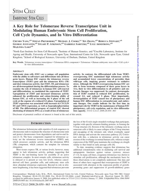 Full Article A Key Role For Telomerase Reverse Transcriptase Unit In