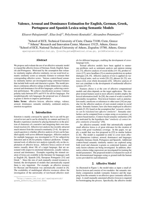 Pdf Valence Arousal And Dominance Estimation For English German