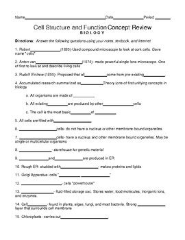 Biology Cell Structure And Function Concept Review And Vocab Activity