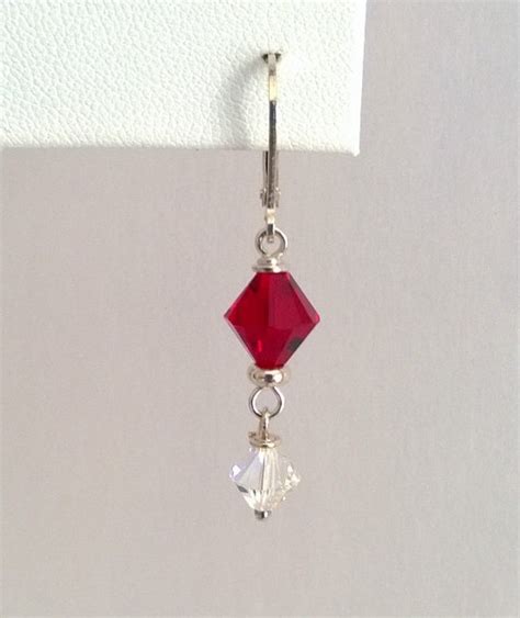 Swarovski Siam Red Crystal Earrings With Clear Ab Crystal Dangles And