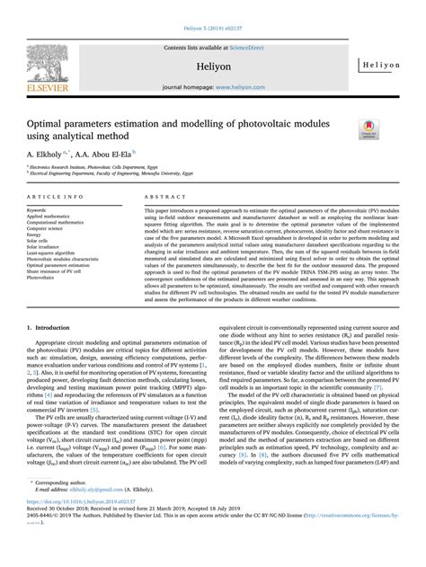 pdf optimal parameters estimation and modelling of photovoltaic modules using analytical method