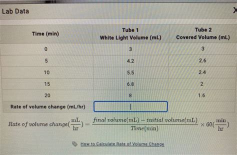 Solved Calculate The Rate Of Volume Change For Both Tube 1 Chegg Com