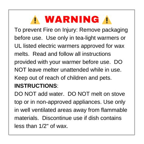 Wax Melt Warning Safety Labels Square Premium White Gloss Mlm Printer