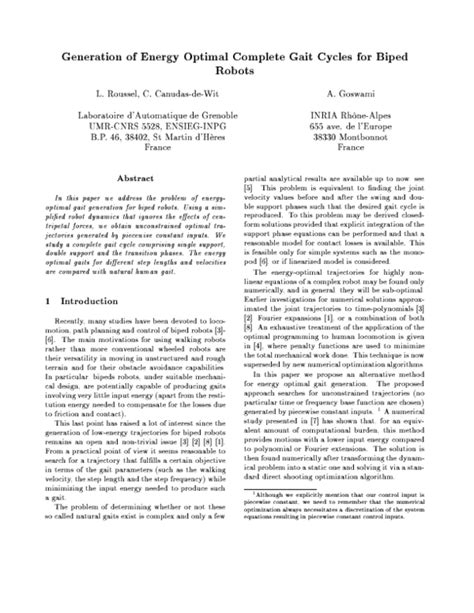 Pdf Generation Of Energy Optimal Complete Gait Cycles For Biped Robots