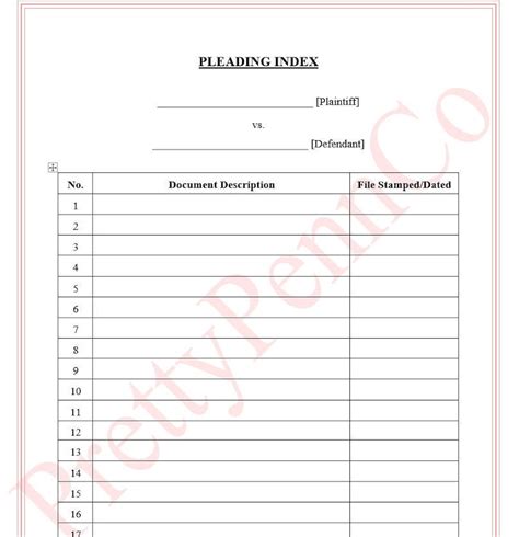Legal Case Pleading Index Template Etsy