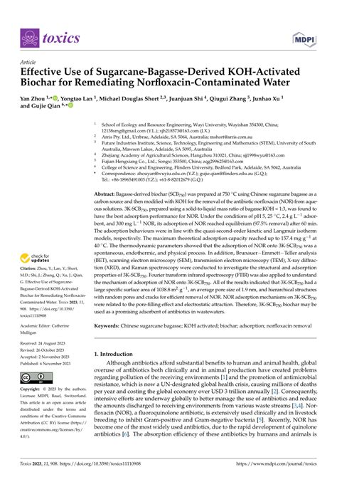 Pdf Effective Use Of Sugarcane Bagasse Derived Koh Activated Biochar For Remediating