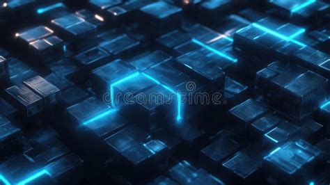 Exploring Glowing Blue Cubes A 3d Abstract Art Journey Stock