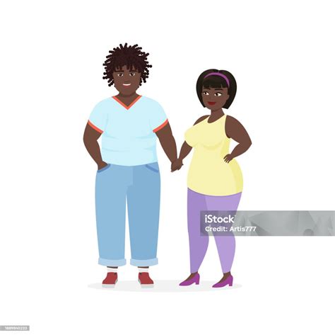 아프리카 이발을 한 젊은 남자가 여자의 손을 잡고 함께 서 있는 커플 가족에 대한 스톡 벡터 아트 및 기타 이미지 가족 과체중 규모 Istock