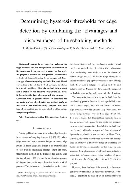 Pdf Determining Hysteresis Thresholds For Edge Detection By Combining