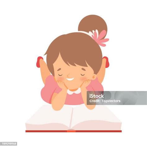 바닥에 누워 있는 어린 소녀 과 학습 에 읽기 벡터 일러스트 가리기에 대한 스톡 벡터 아트 및 기타 이미지 가리기 개념