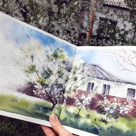 Было интересно попробовать нарисовать цветущие деревья Первый блин как известно хочу еще но