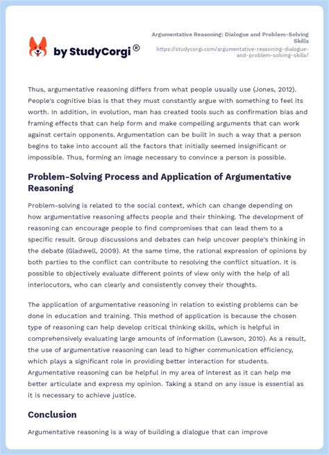 Argumentative Reasoning Dialogue And Problem Solving Skills Free Essay Example