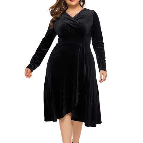 Qolati Plus Size Dresses For Curvy Women Velvet Bodycon Dresses Elegant