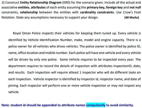 solved 2 construct entity relationship diagram erd for the scenario